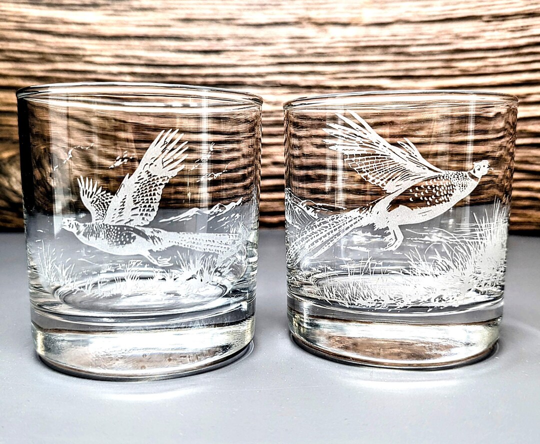Pheasant Whiskey Glasses, Forest Scene Glasses, Game Bird Glass Set of ...
