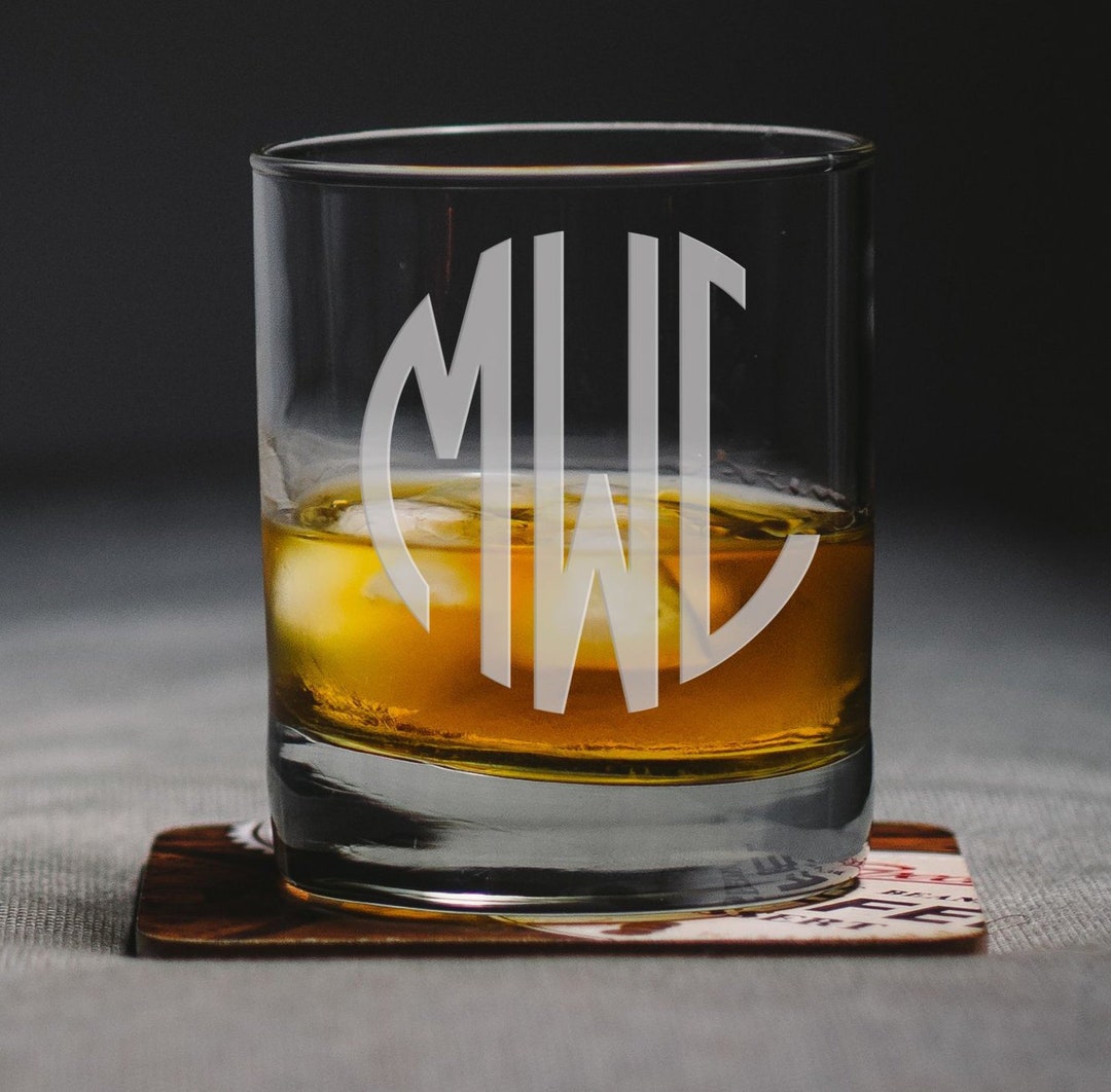 Monogram Whiskey Glass, Personalized Scotch Glass, Engraved Bourbon ...