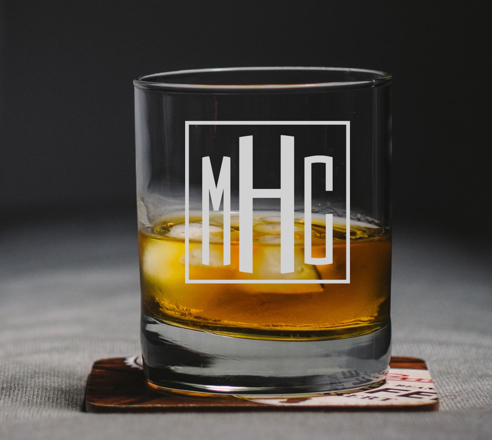 Etched Monogram Whiskey Glass, Personalized Engraved Initial Glass ...