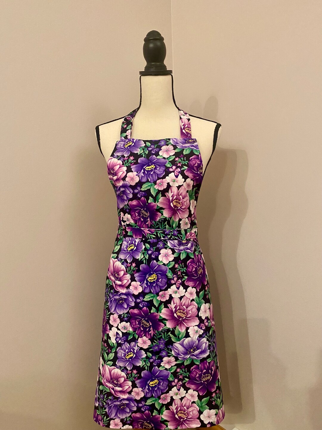 Purple Floral Apron purple and Pink Dahlias Apron Cotton Floral Apron ...