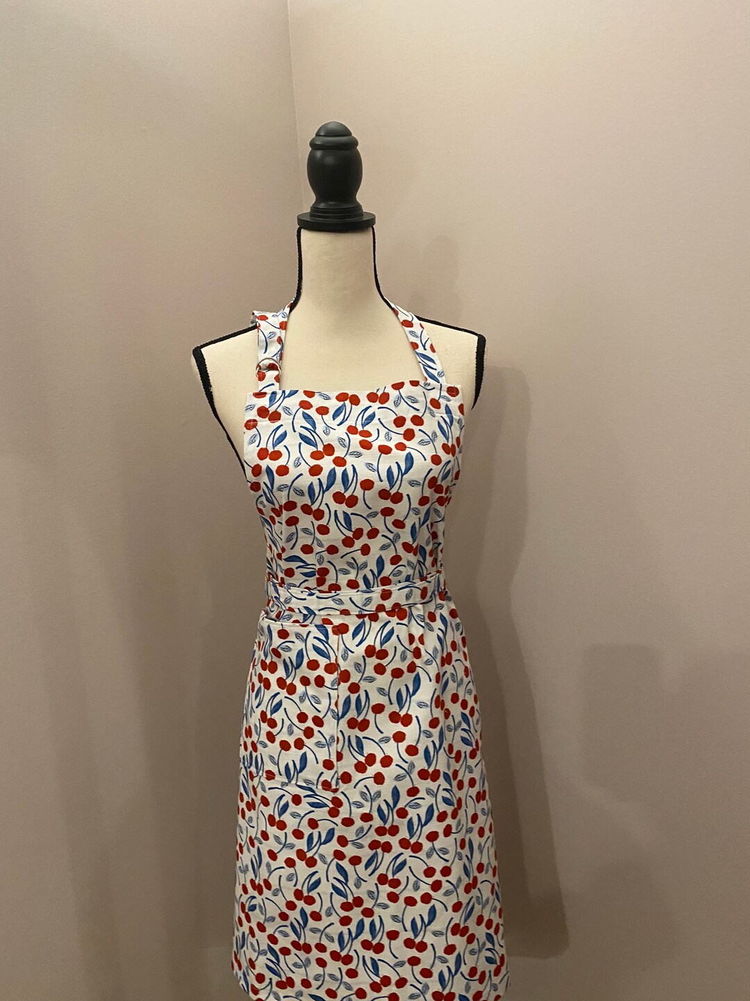Cherries Apron Cherry Print Apronred White and Blue Apronwhite Apron ...