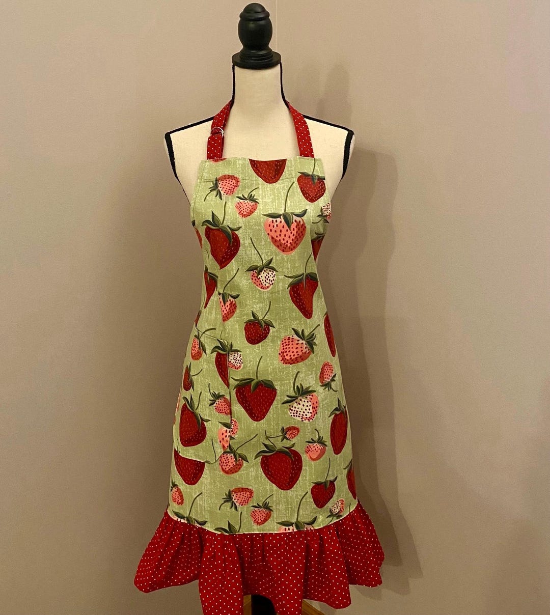 Strawberry Ruffled Apron~ Frilly Strawberries Apron~ Feminine Apron ...