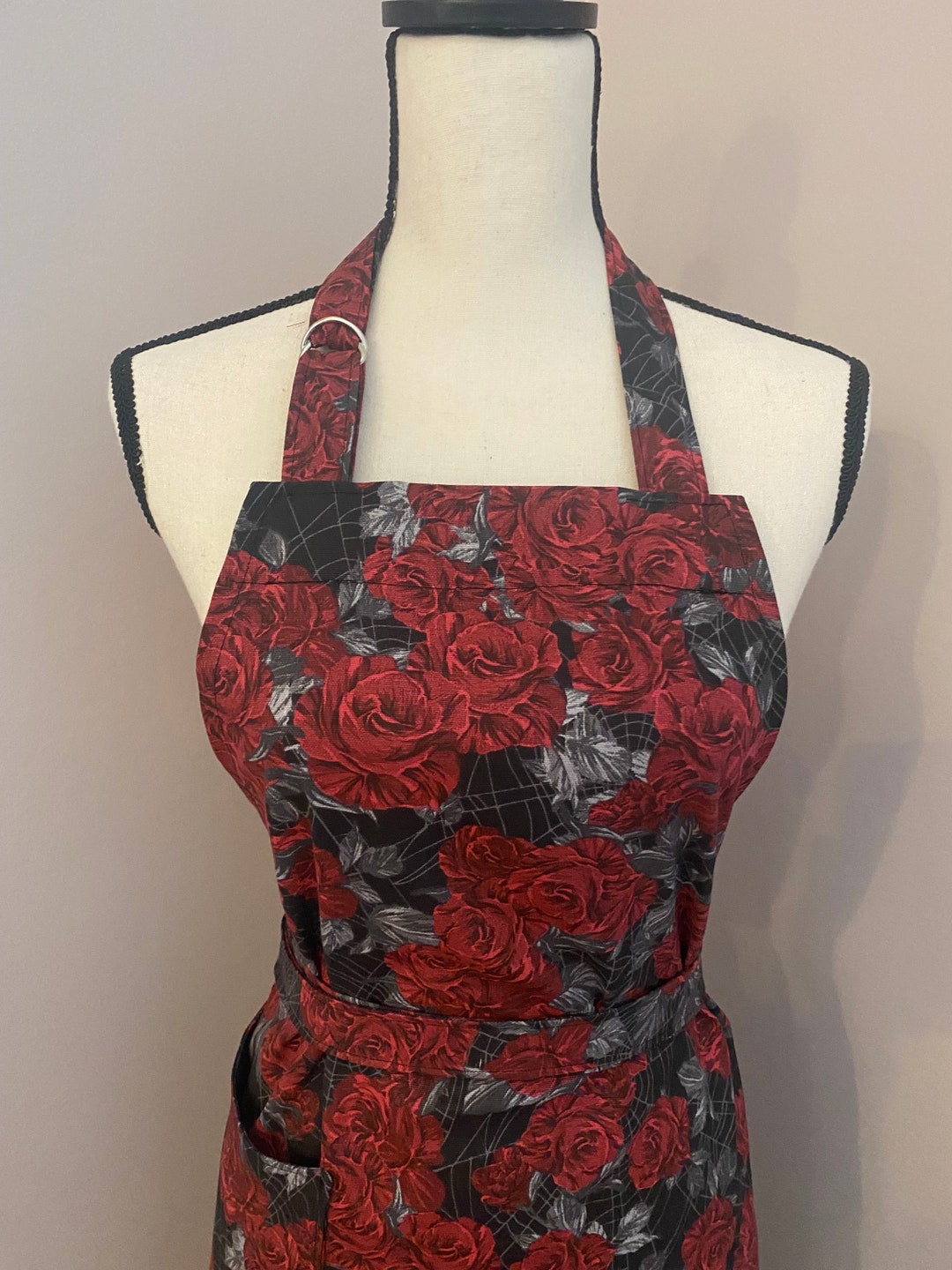 Roses and Spider Web Apron~ Roses and Webs Apron~floral Halloween Apron ...
