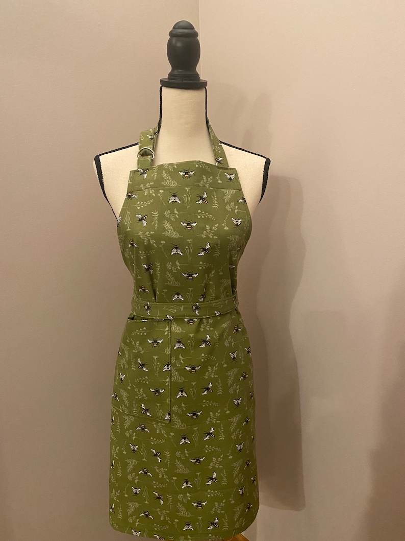 Green Honey Bee Apron: Cotton Canvas Chef Apron~ Bees Apron~ Green ...