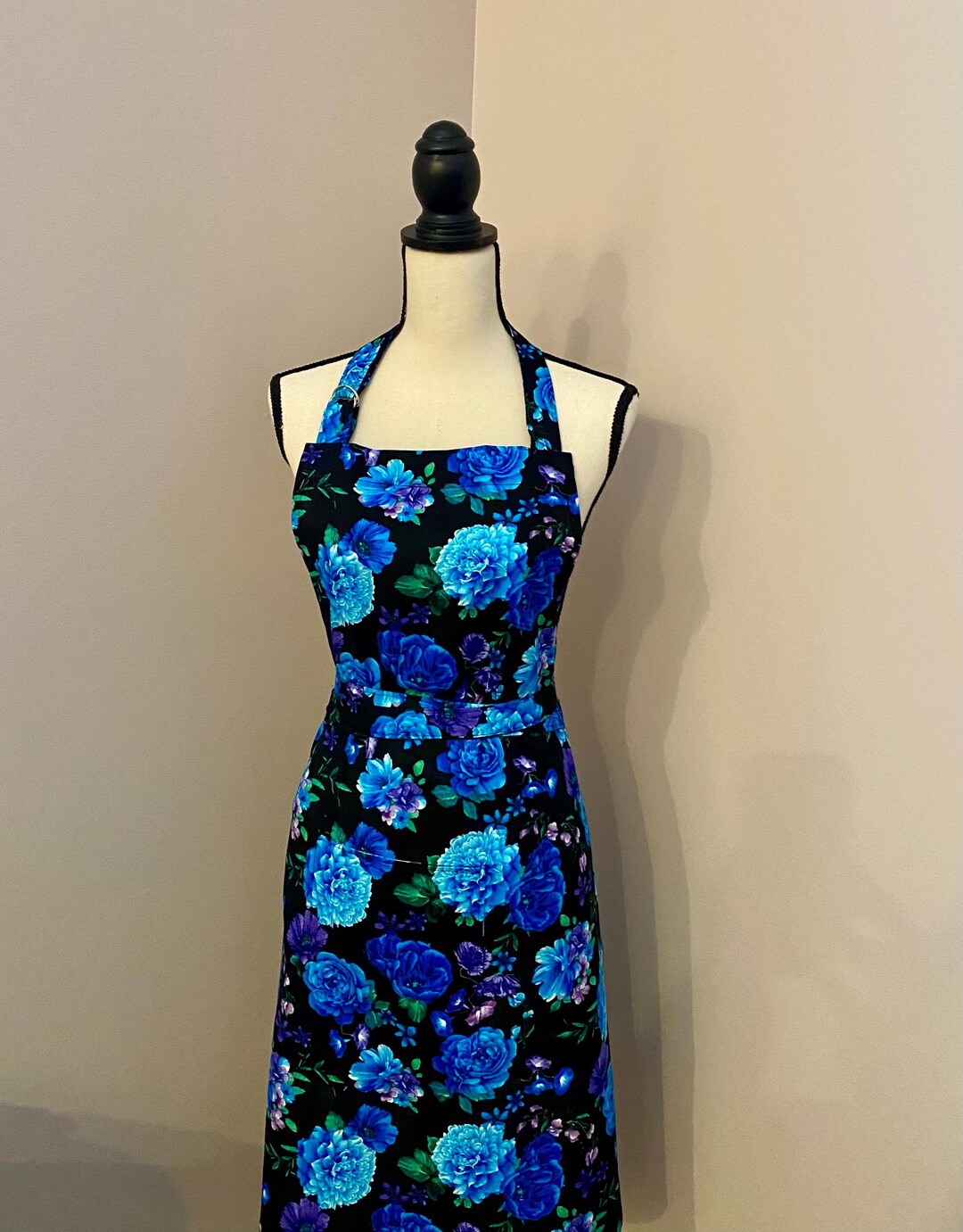 Blue Floral Apron ~purple and Blue Flowers Apron~ Cotton Floral Apron ...