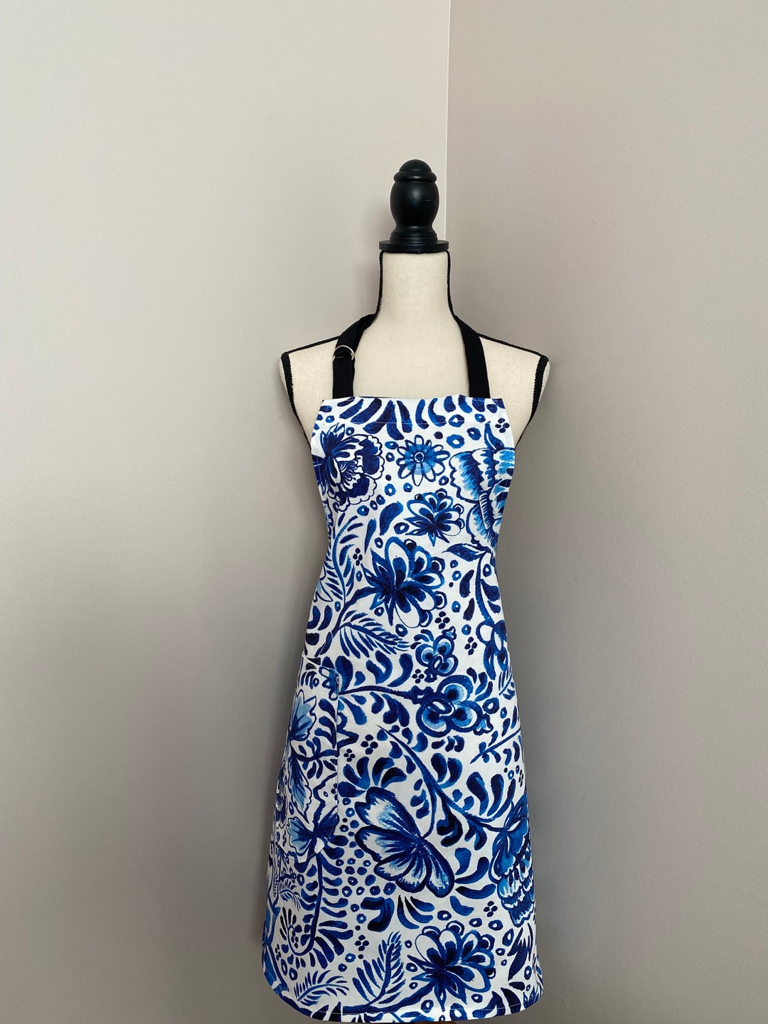 Blue Floral Apron floral Print Apron White Floral Apron Blue Aprongift ...