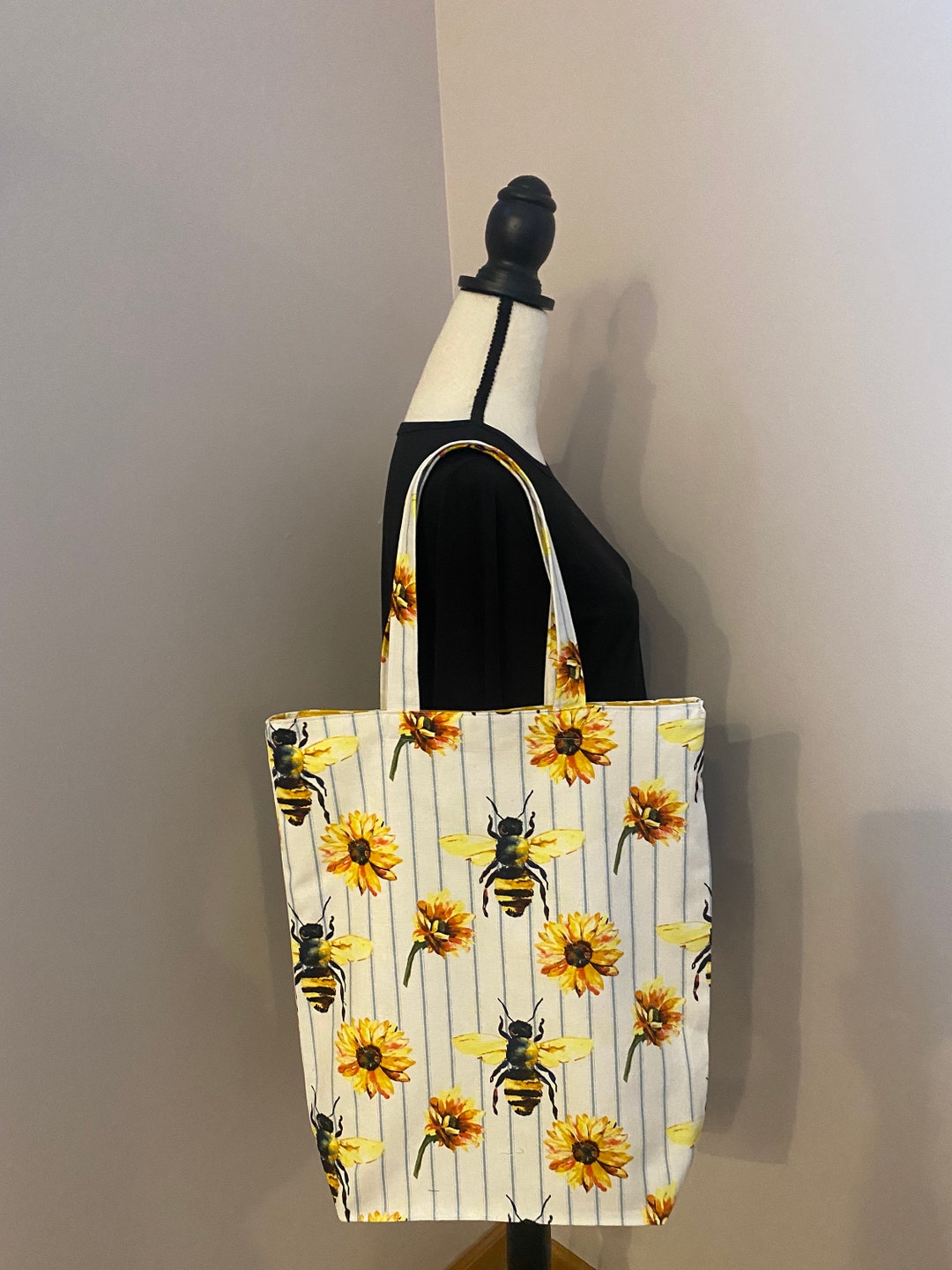 Bee Bag~ Yellow Bee Tote~ Sunflowers and Bees Tote Bag~ Large Reusable ...
