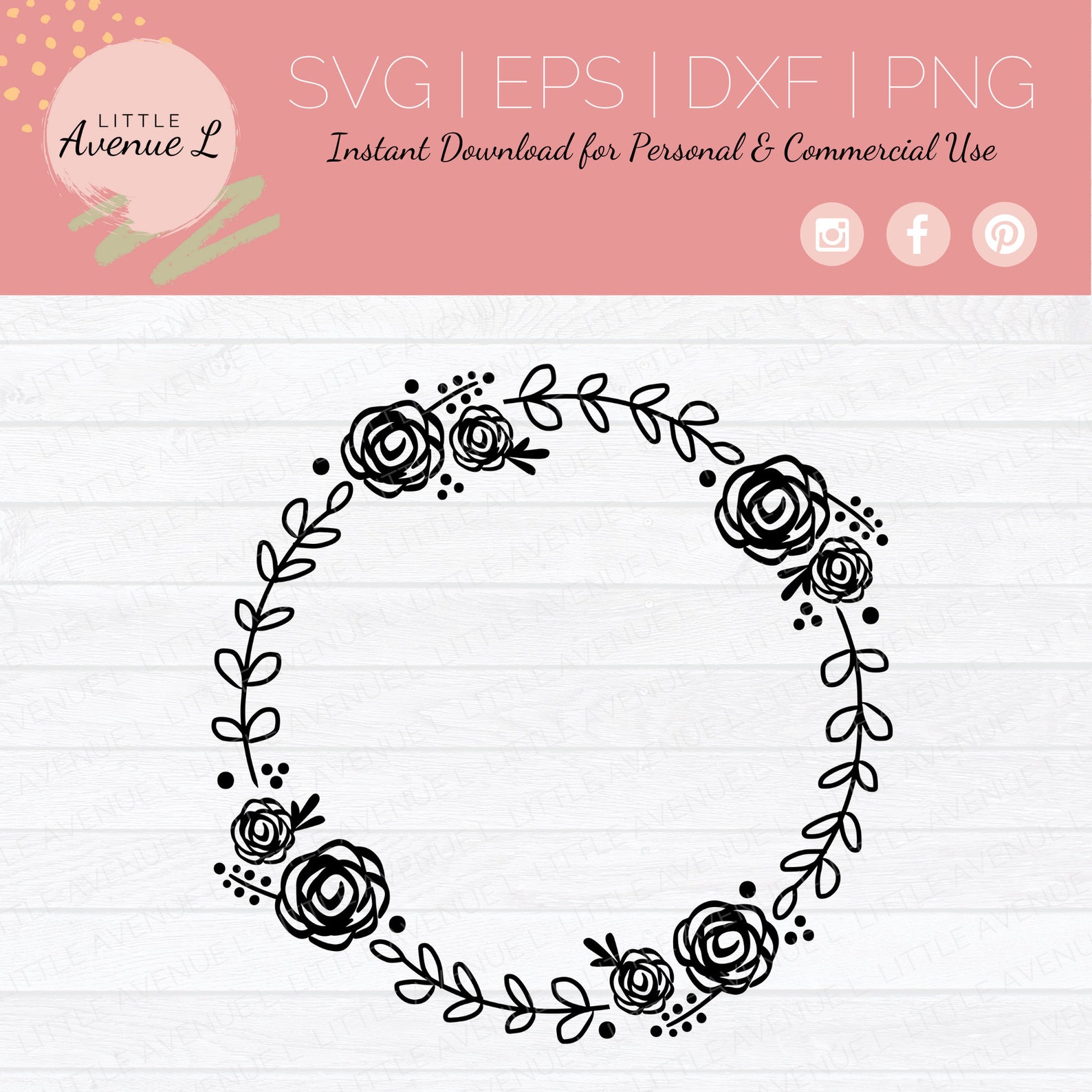 Floral Wreath SVG floral Wreath Cut File Hand Drawn Wreath - Etsy