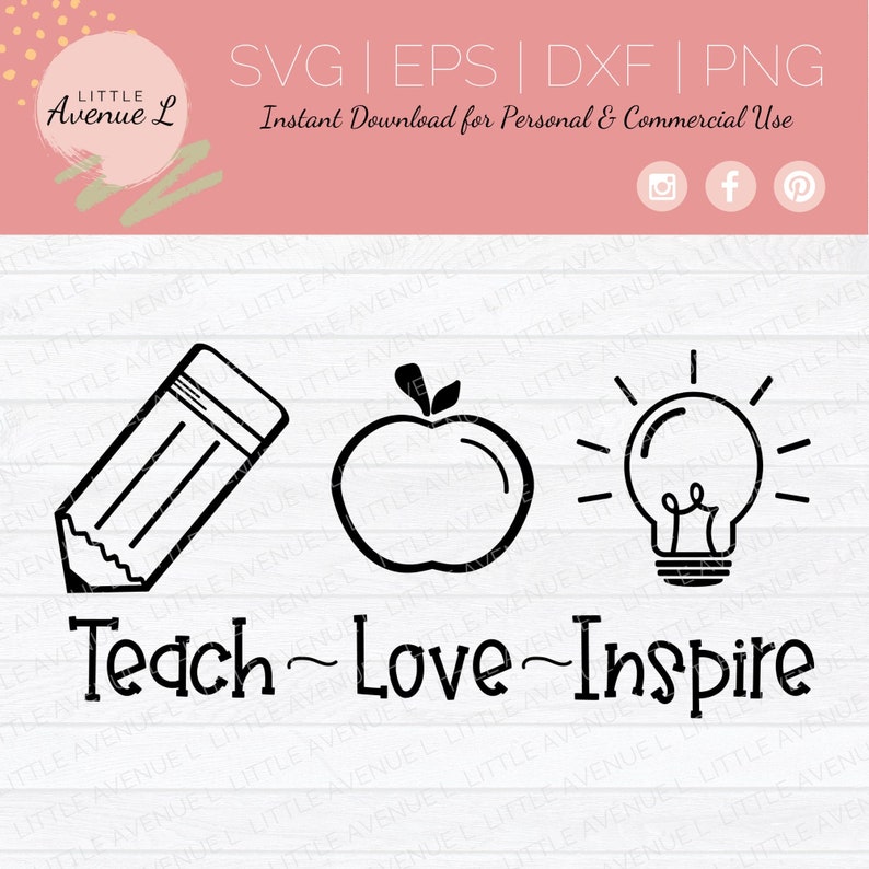 Teach Love Inspire SVG Teacher Cut File Back to School | Etsy
