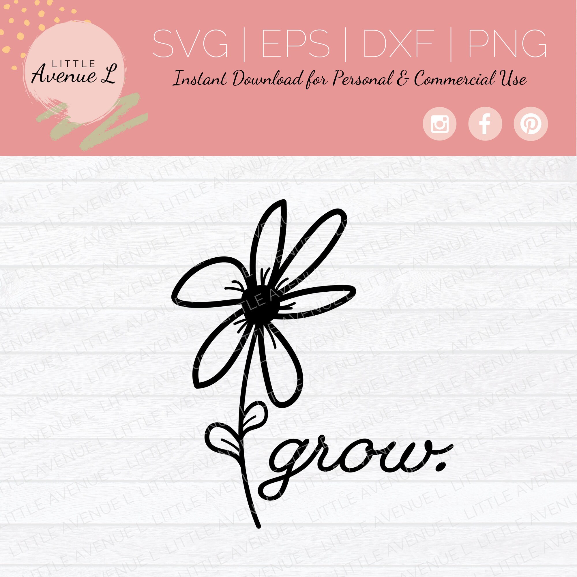 Grow SVG Flower SVG Grow Cut File Hand Drawn Flower | Etsy