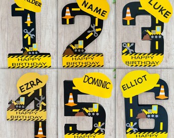 Construction Number Display Birthday Party, Excavator, Construction ...