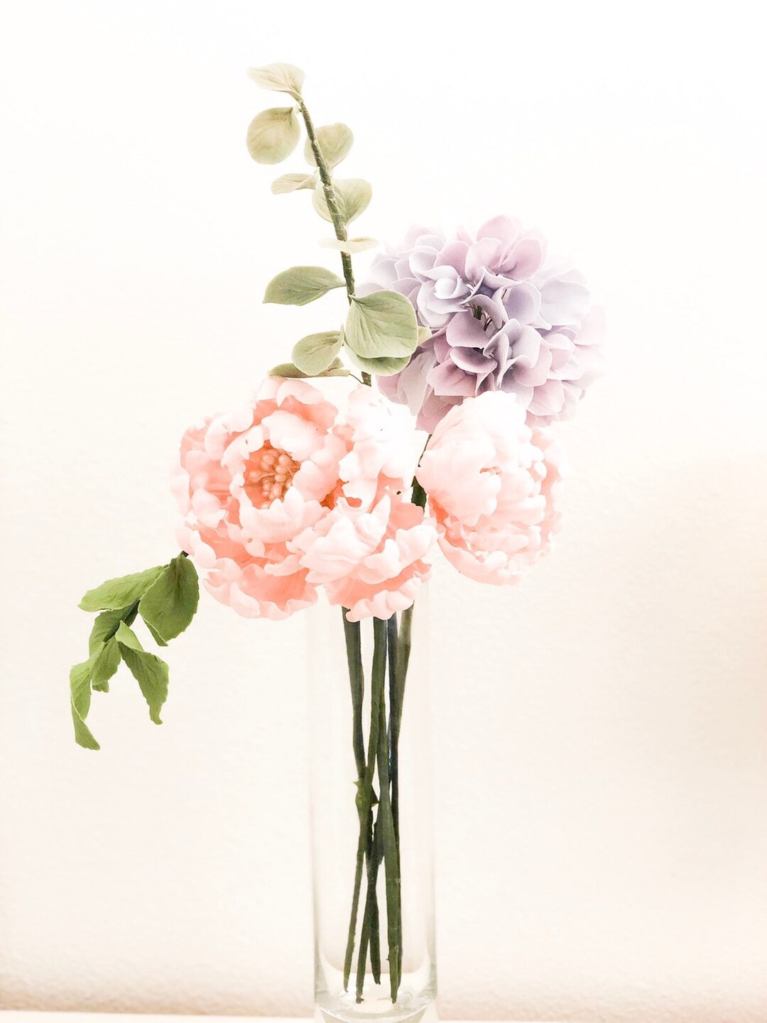 Blush Pink Open Peony Flower Cake Topper With Hydrangeas and Green ...