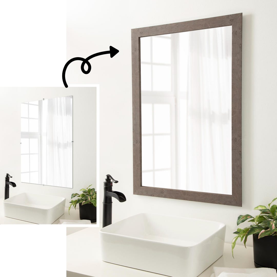Rustic Plank Grey Mirror Frame Kit: Bathroom Mirror Makeover - Etsy