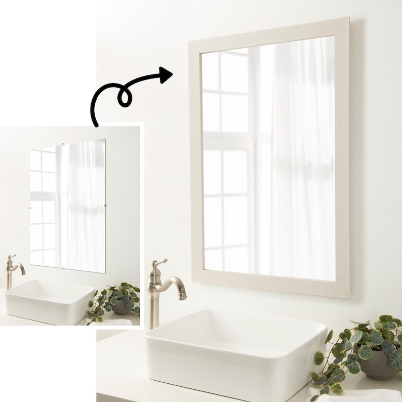 Rustic White Plank Mirror Frame Kit: Bathroom Mirror Makeover - Etsy