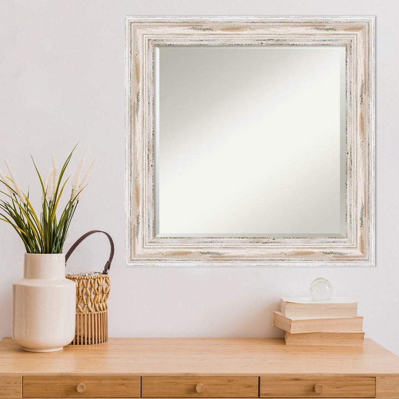 Alexandria White Wash Framed Beveled Mirror - Etsy