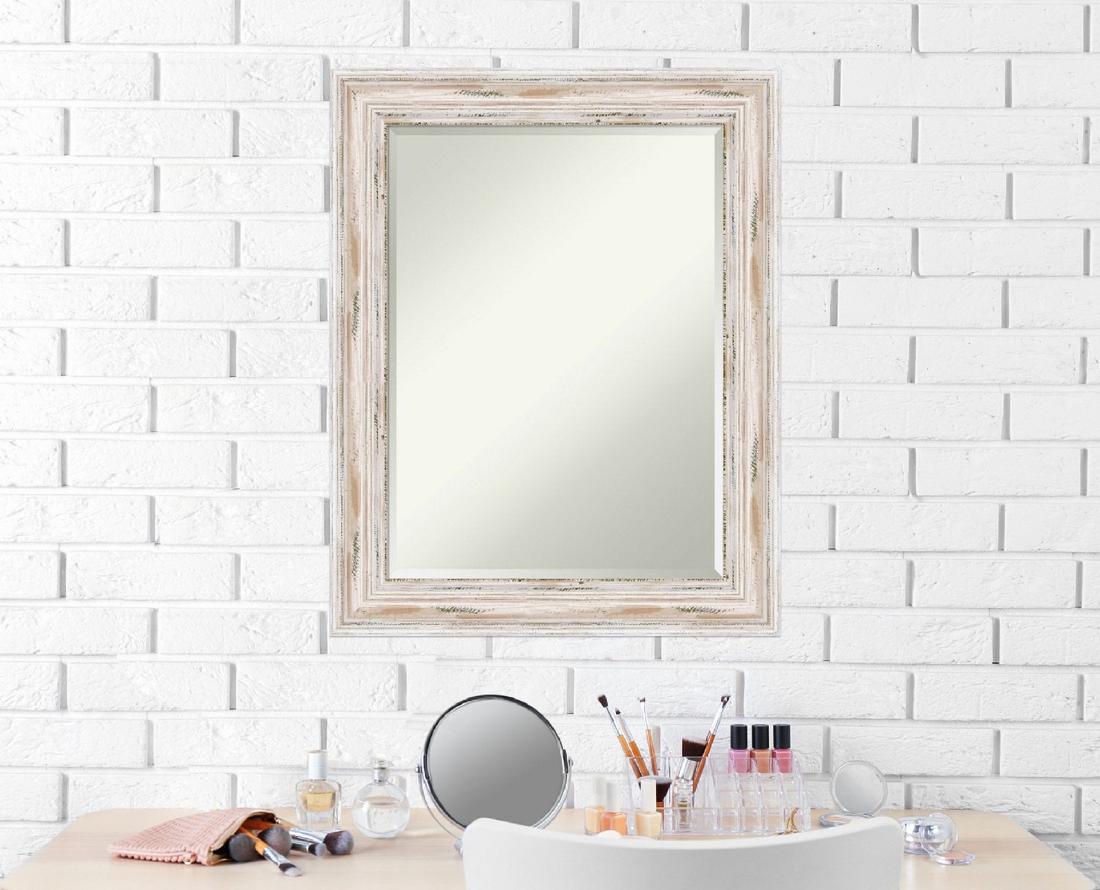 Alexandria White Wash Framed Beveled Mirror - Etsy