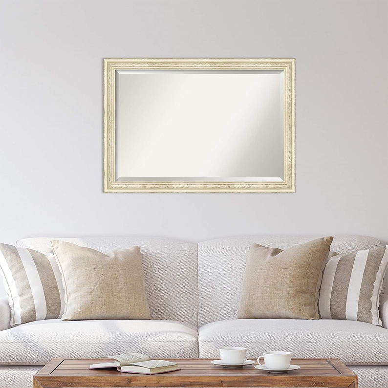Country White Wash Framed Beveled Mirror - Etsy