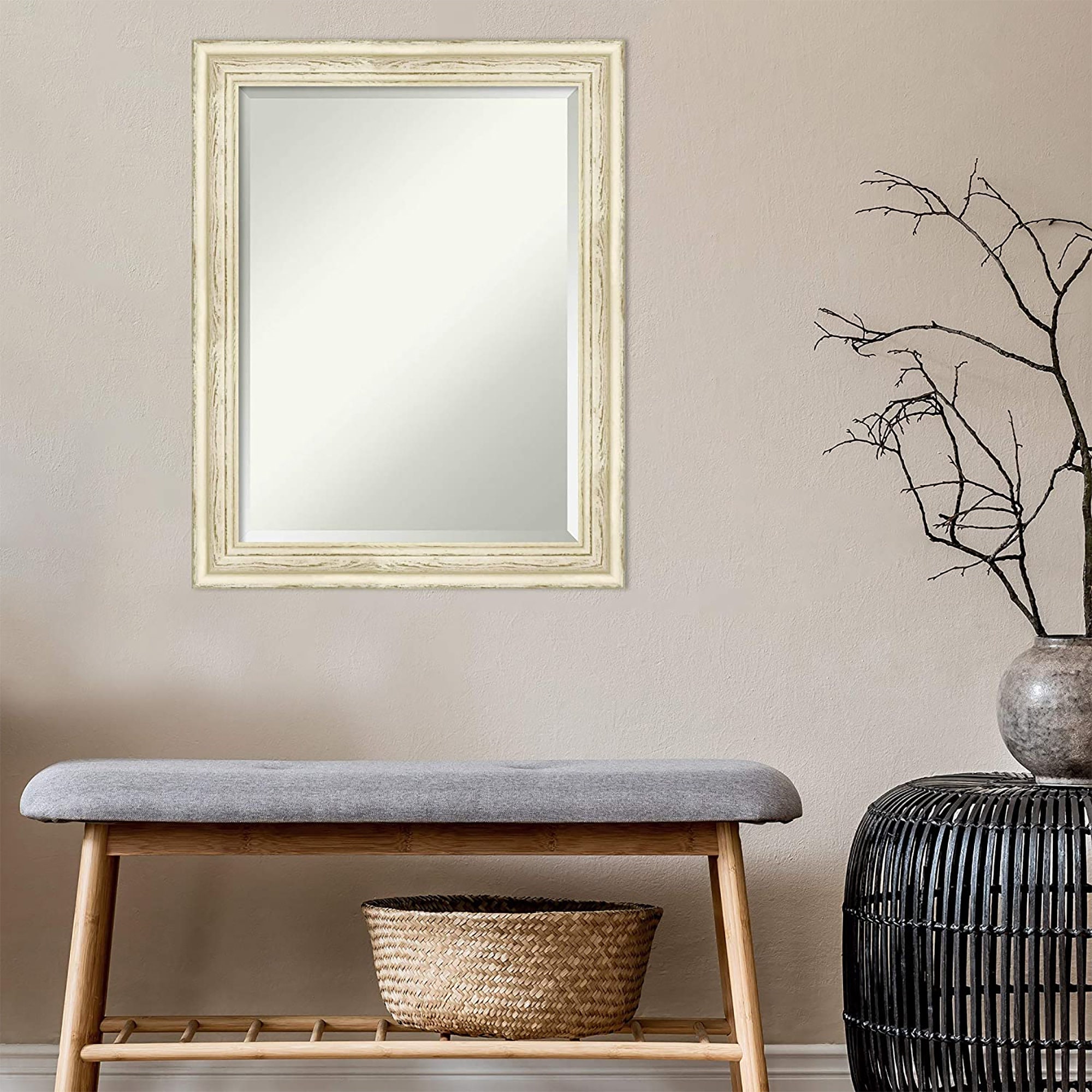 Country White Wash Framed Beveled Mirror - Etsy