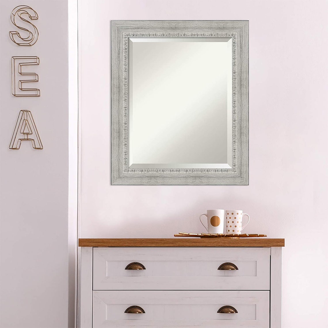 Rustic White Wash Framed Beveled Mirror - Etsy