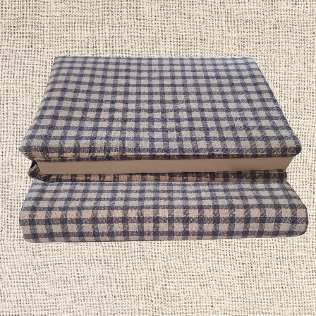 Linen Book Cover Gingham Lavender Minimalist Adjustable Book Sleeve ...