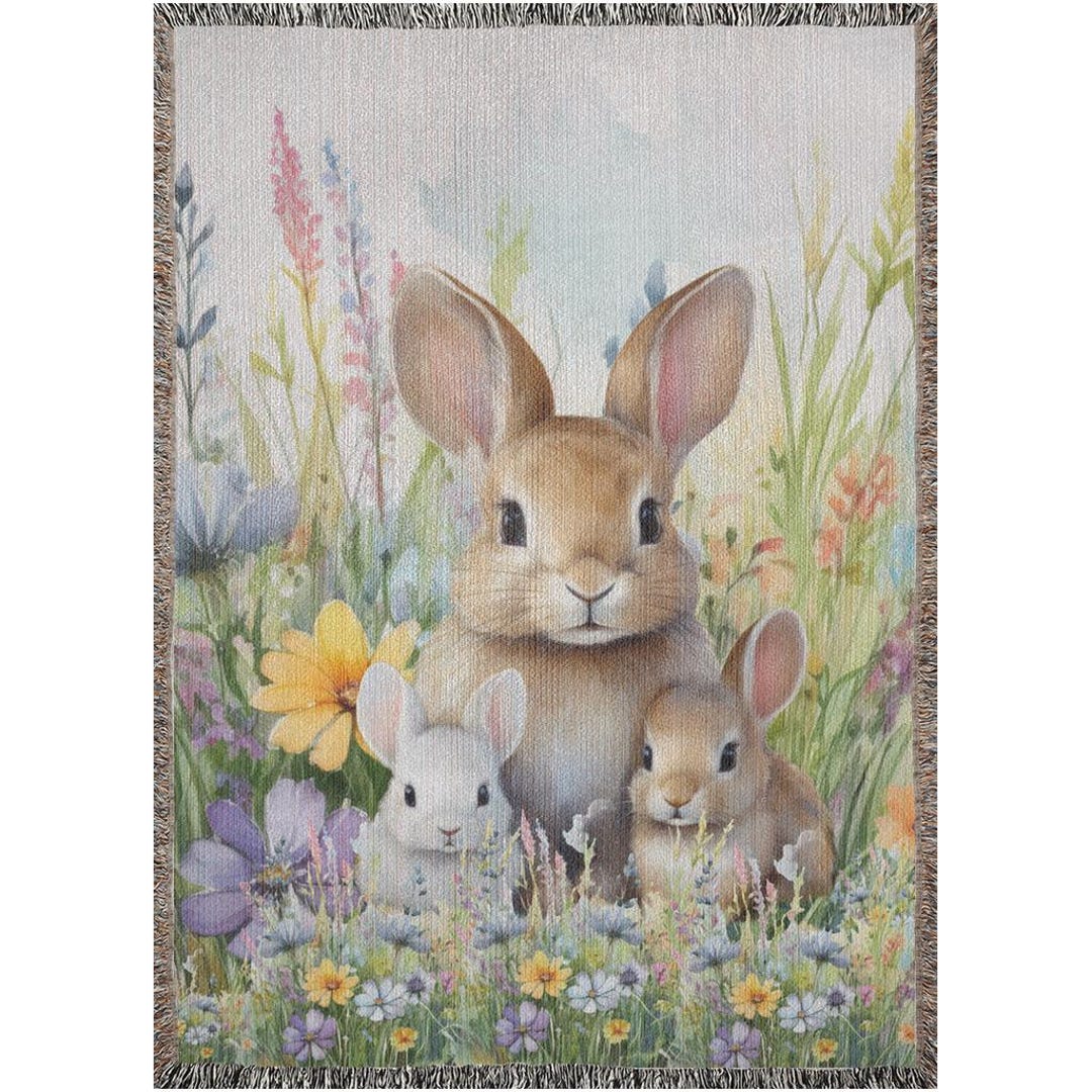 Woven Blanketspink Bunny Rabbits Blanket Woodland Cottage Core ...