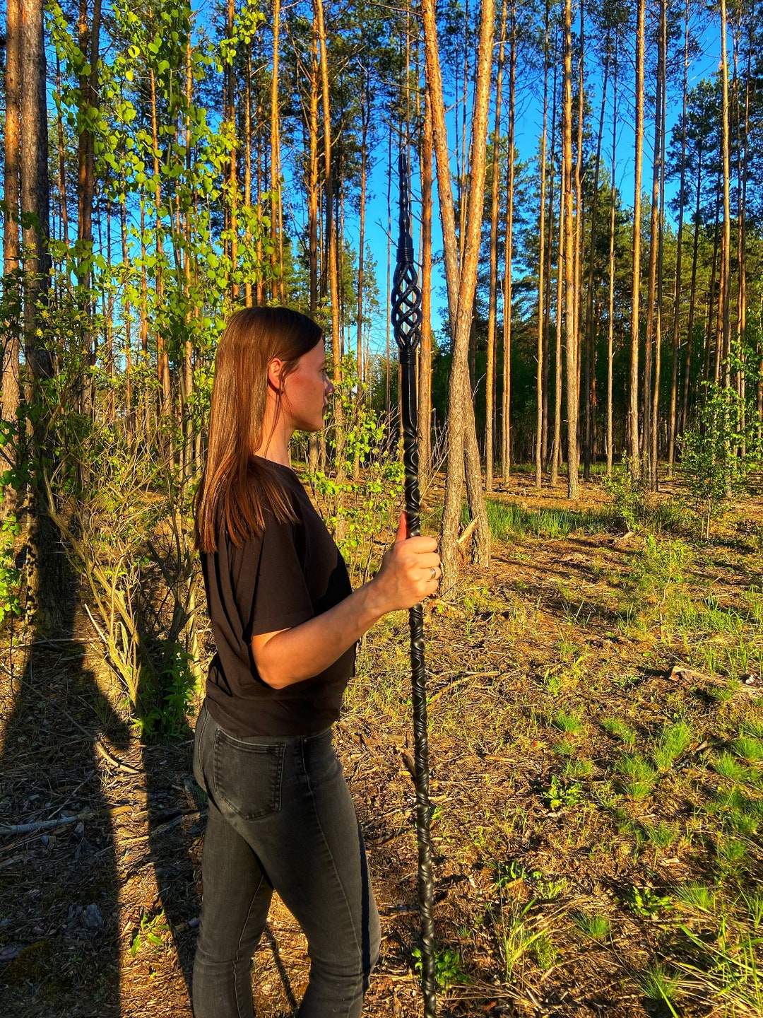 Long Shaman Staff Druid Walking Wizard Handmade Staff Völva Wand Witch ...