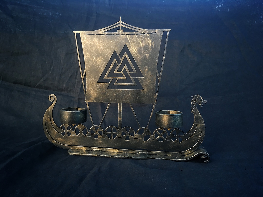 Drakkar Viking Ship Candle Holder Valknut Norse Runes Nordic Asatru ...