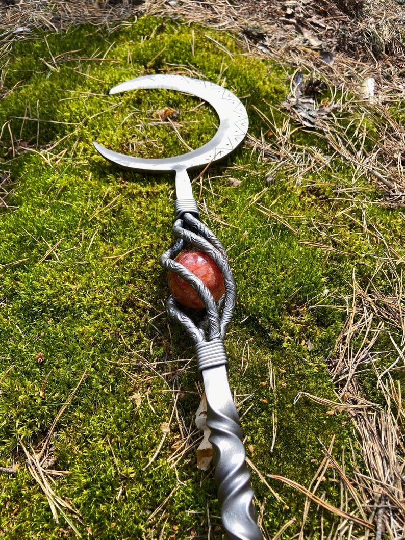 Moon Staff Long Druid Walking Staff Witch Lunar Magic Cosplay Sorcerer ...
