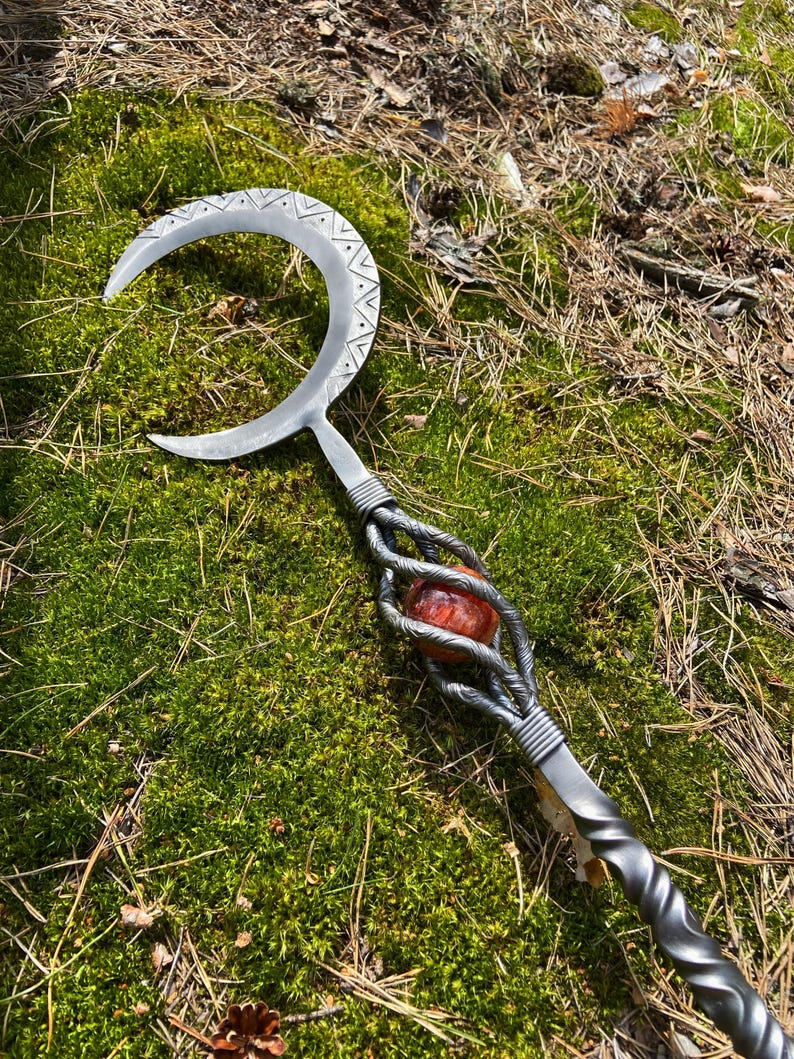 Moon Staff Long Druid Walking Staff Witch Lunar Magic Cosplay Sorcerer ...