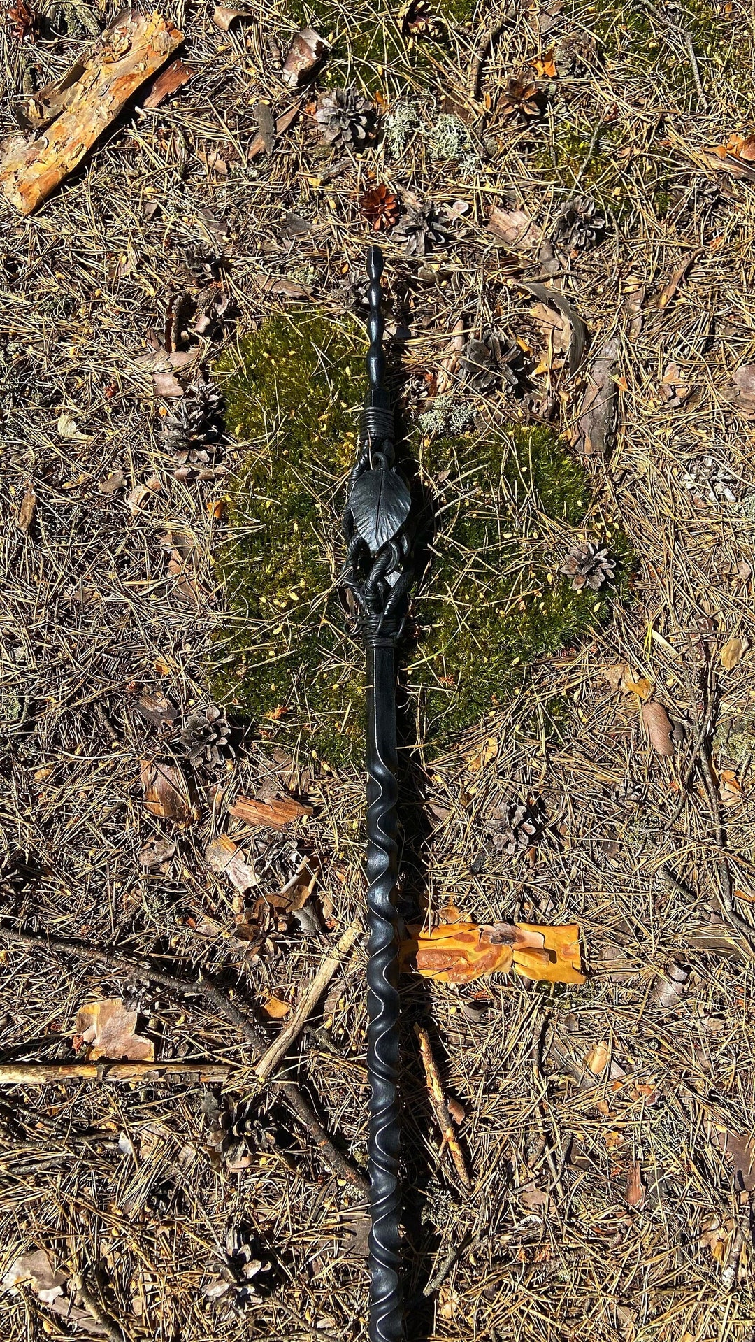 Völva Staff With Two Leaves and Four Rings Handmade Staff of the Vǫlur ...