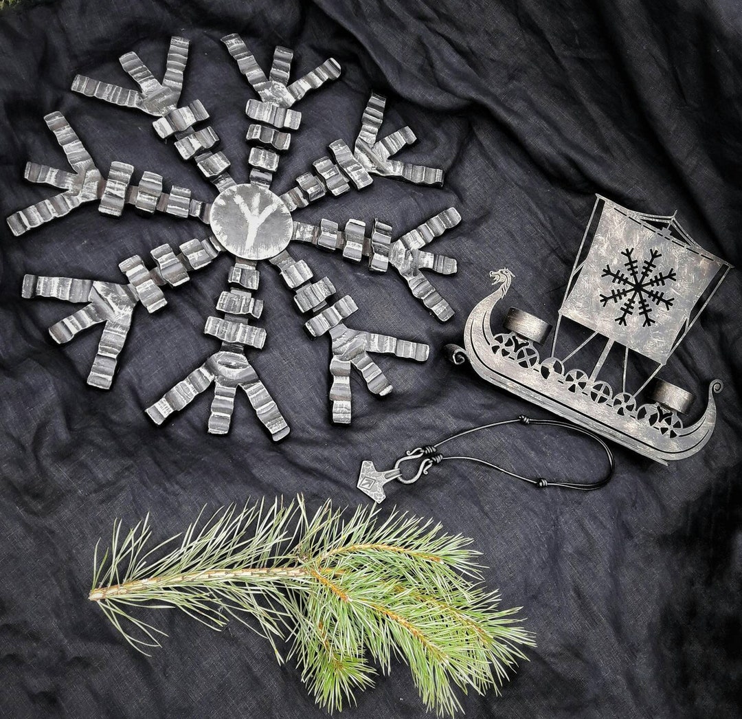 Gift Set Wall Decor Aegishjalmur + Drakkar Candlestick + Mjolnir Tiwaz ...