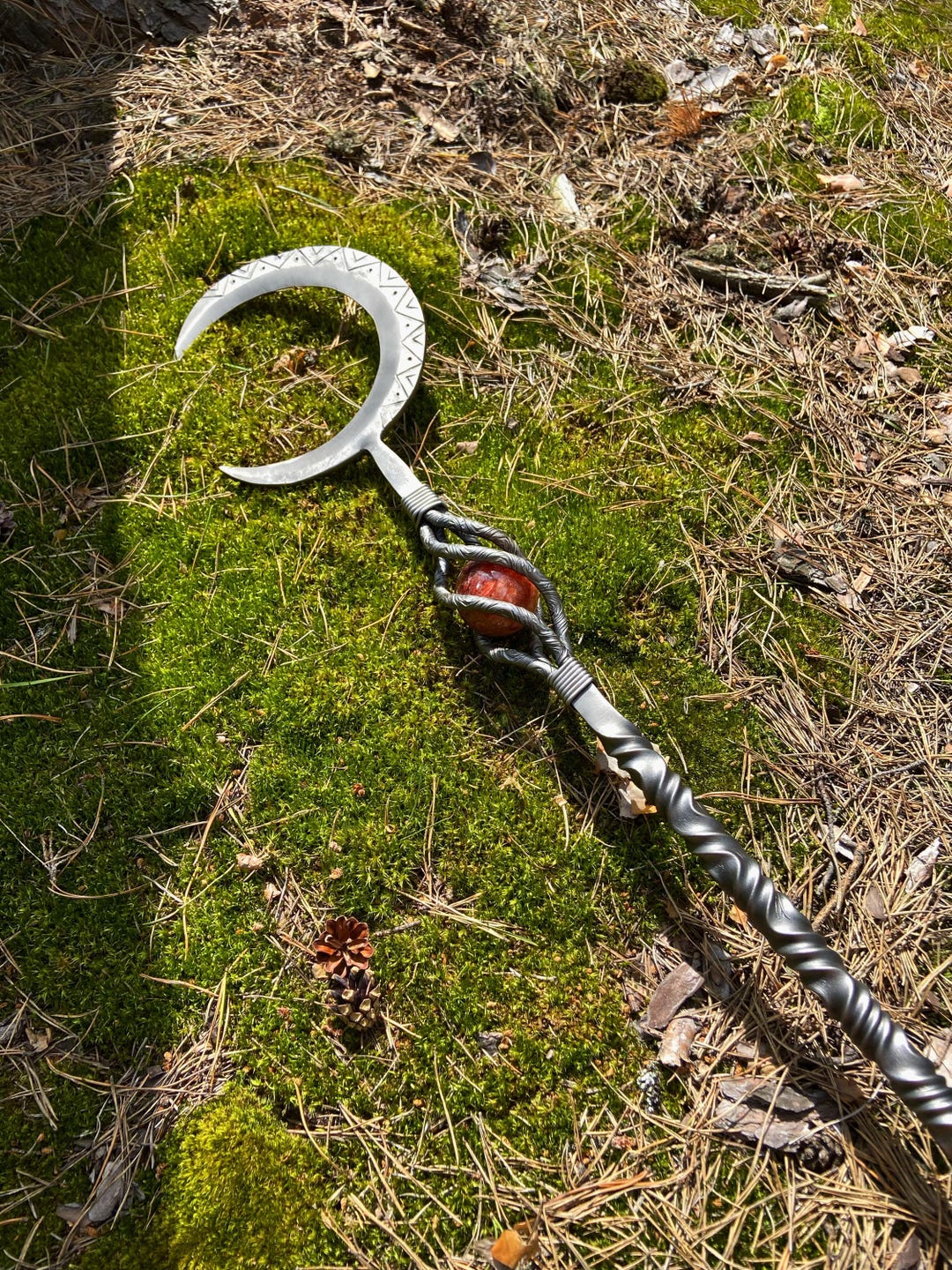 Moon Staff Long Druid Walking Staff Witch Lunar Magic Cosplay Sorcerer ...