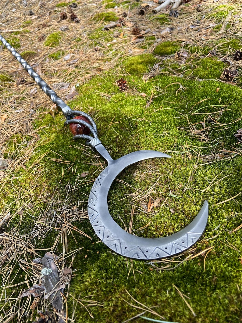 Moon Staff Long Druid Walking Staff Witch Lunar Magic Cosplay Sorcerer ...