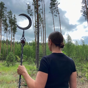 Moon Staff Long Druid Walking Staff Witch Lunar Magic Cosplay Sorcerer ...