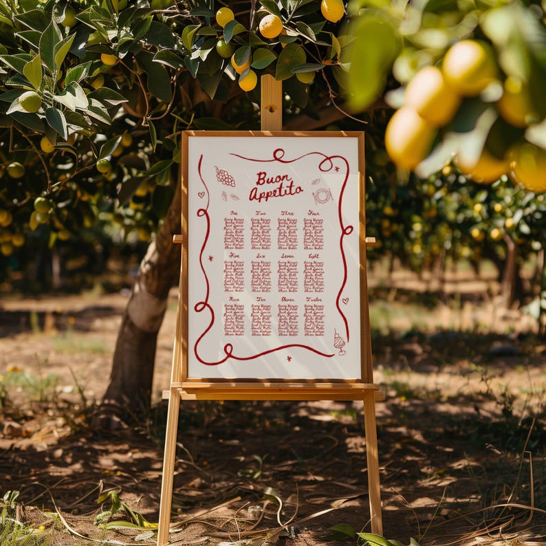 Italian Wedding Seating Chart Template: Hand-drawn Illustration ...