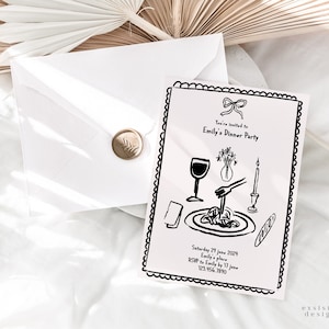 Hand Drawn Dinner Party Invitation Template, Quirky Illustration Invite ...