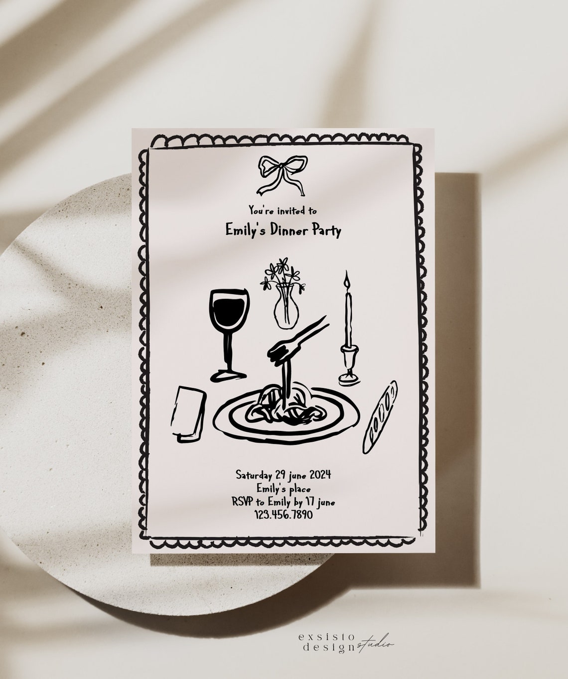 Hand Drawn Dinner Party Invitation Template, Quirky Illustration Invite ...