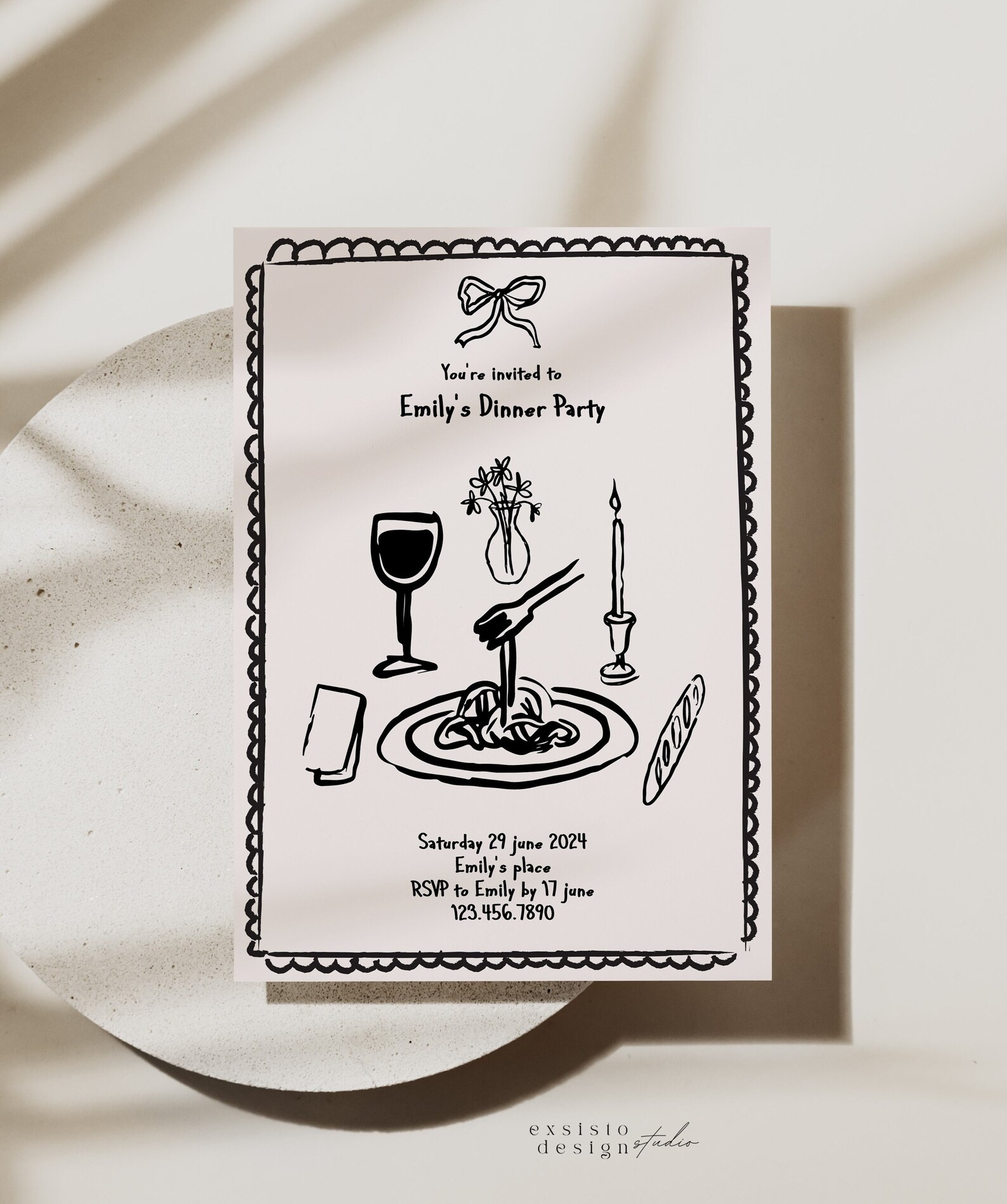 Hand Drawn Dinner Party Invitation Template, Quirky Illustration Invite ...