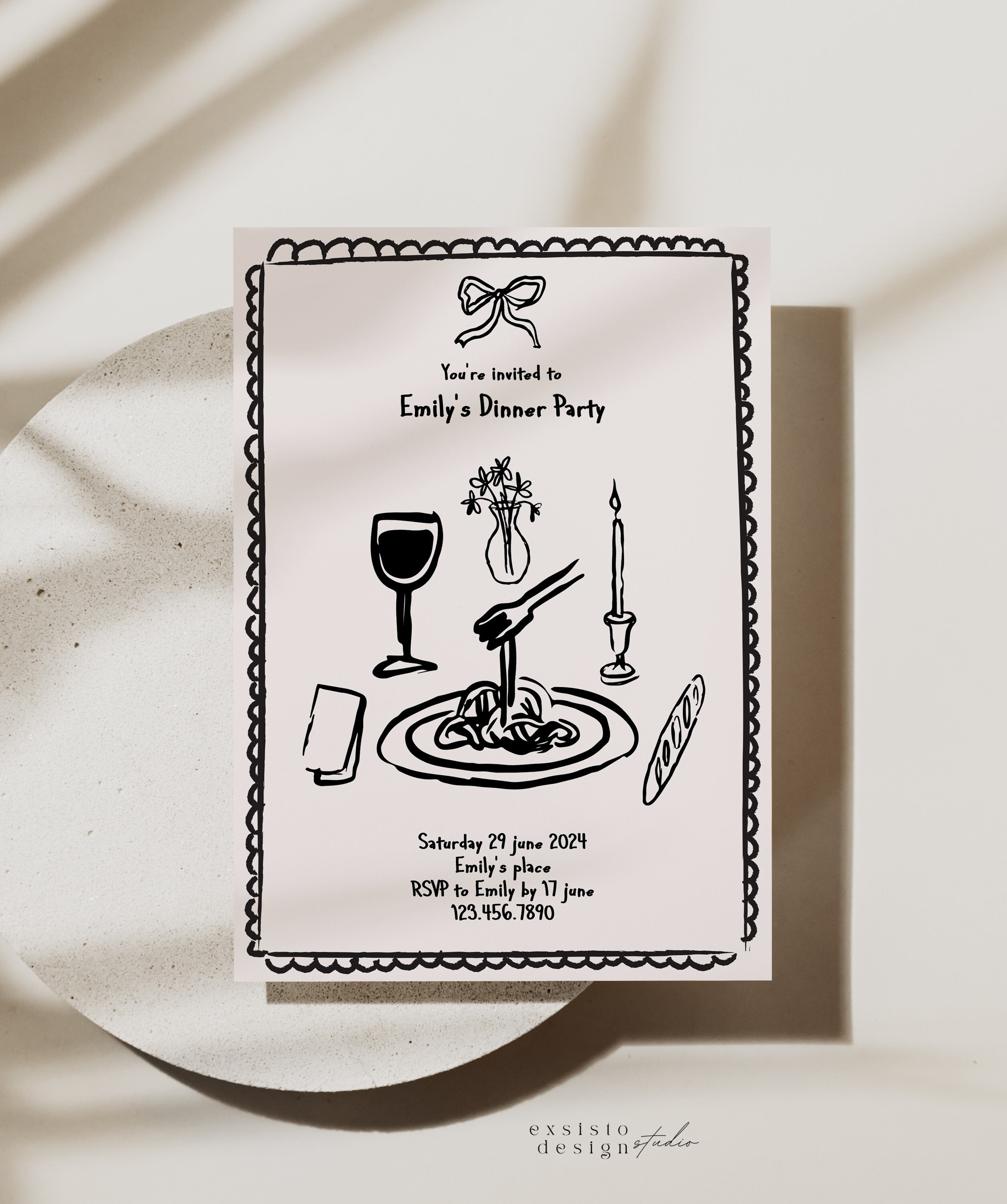 Hand Drawn Dinner Party Invitation Template, Quirky Illustration ...