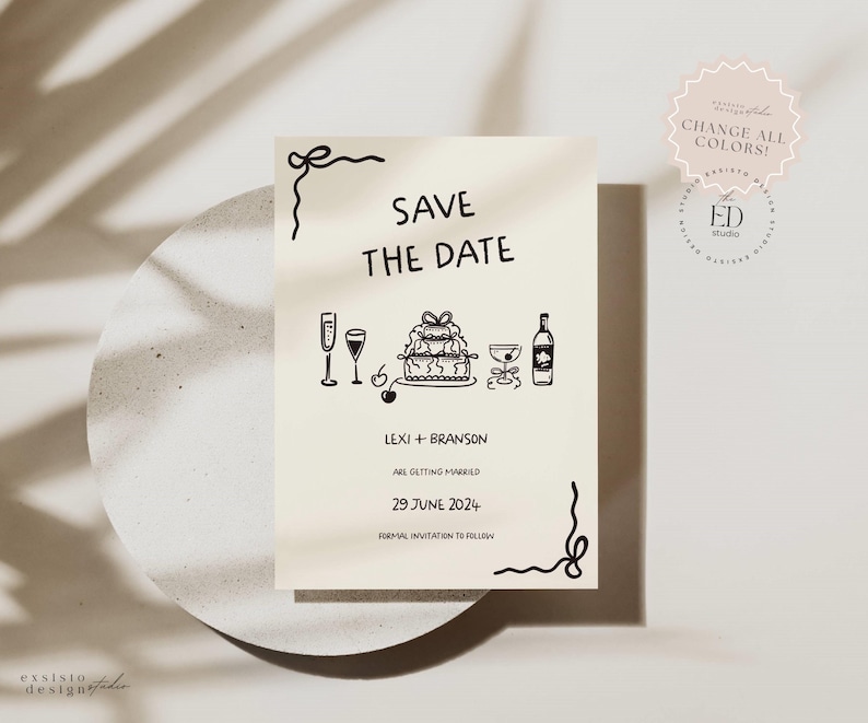 Whimsical Cake Save the Date Template: Retro Doodle (digital Download ...