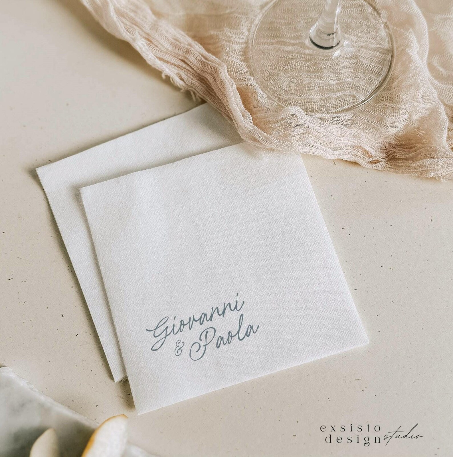Cocktail Napkin Template for Wedding With Handwritten Wedding Couple ...