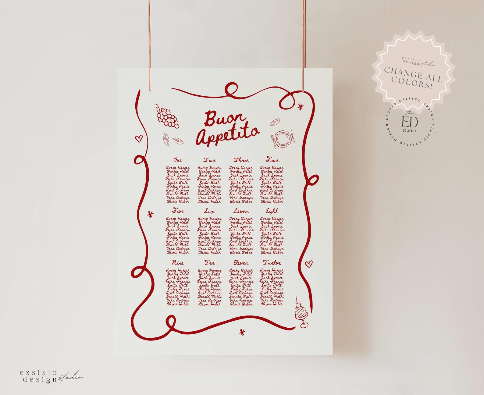 Italian Wedding Seating Chart Template: Hand-drawn Illustration ...