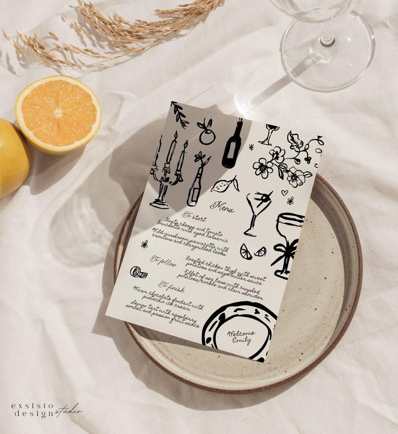 Personalized Menu Template for Dinner Party and Wedding With Hand Drawn ...