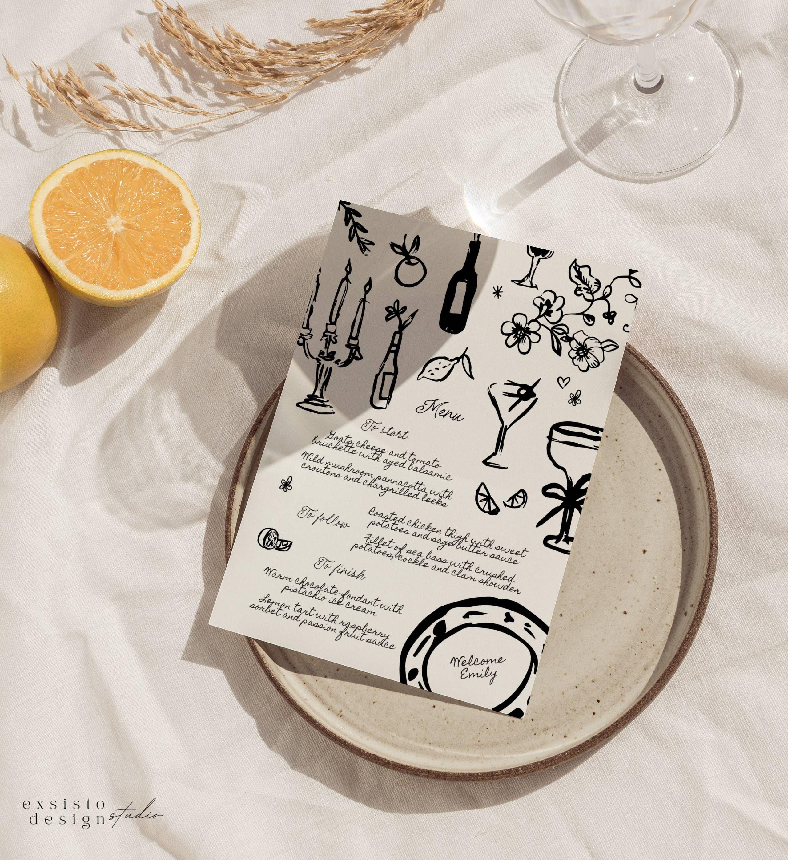 Personalized Menu Template for Dinner Party and Wedding With Hand Drawn ...