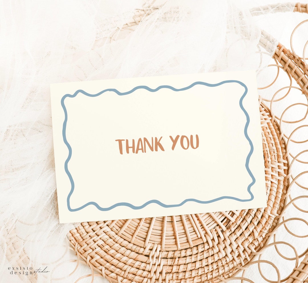 Whimsical Thank You Card Template: Wavy Border, Scribble Doodle ...