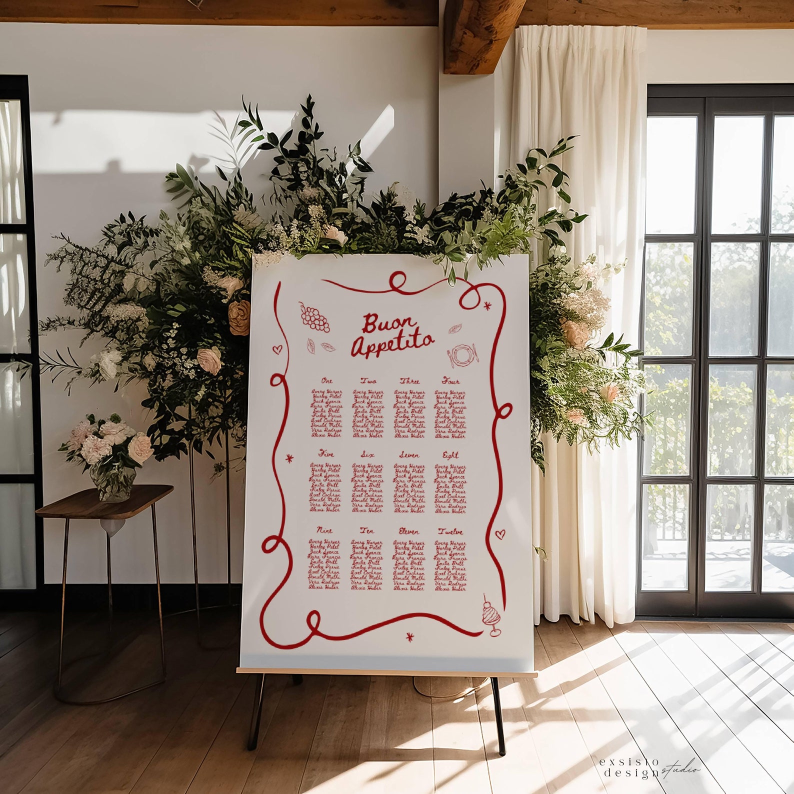 Italian Wedding Seating Chart Template: Hand-drawn Illustration ...