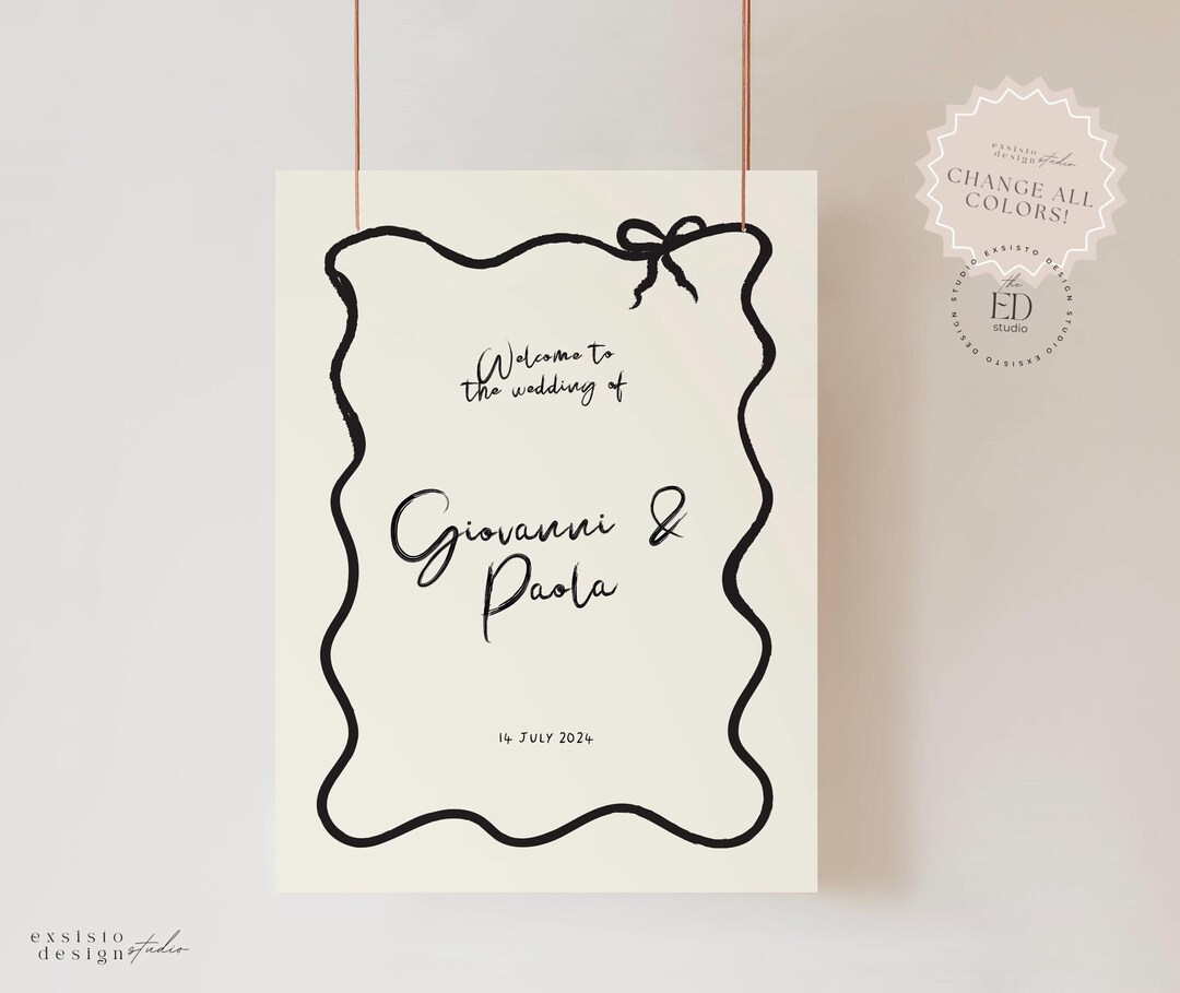 Whimsical Wedding Welcome Sign Template With Hand Drawn Doodle Border ...