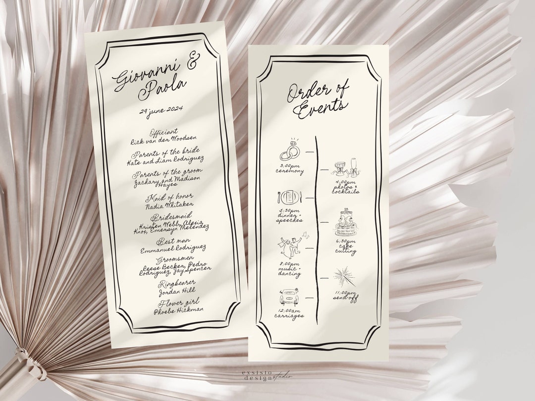 Wedding Ceremony Program Template With Hand Drawn Dinner Table ...