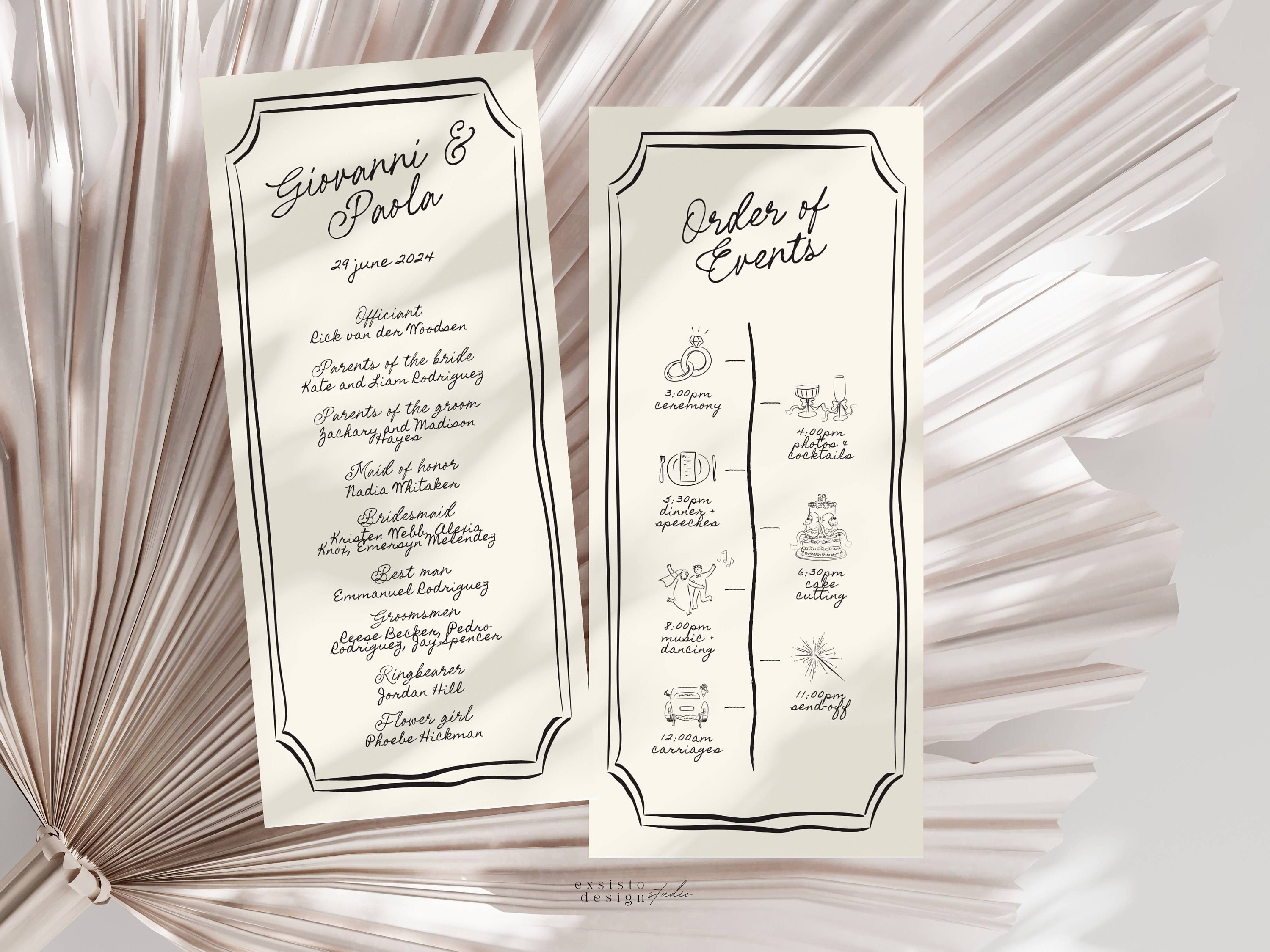 Wedding Ceremony Program Template With Hand Drawn Dinner Table ...