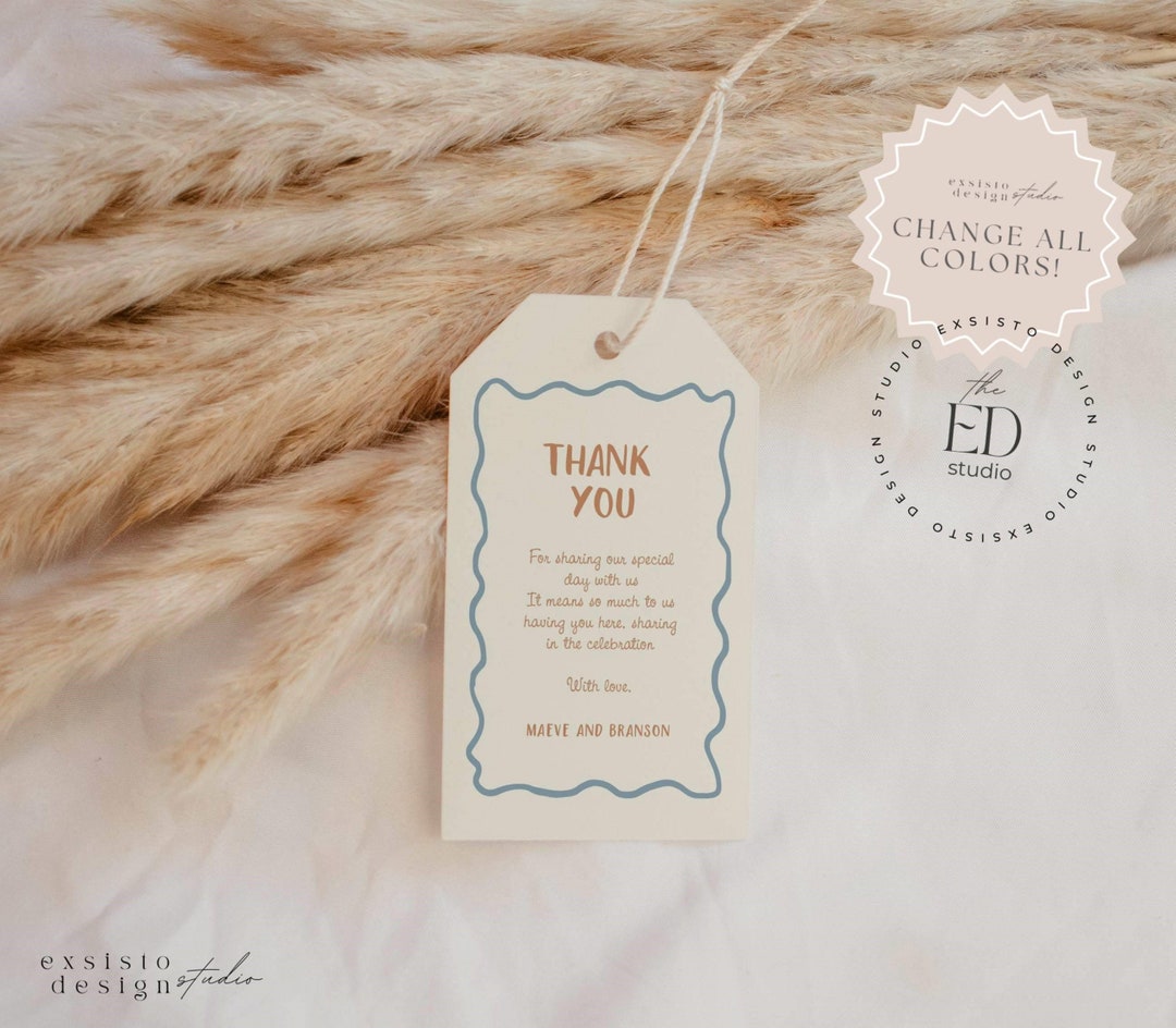 Favor Tag Template for Wedding With Funky Bold Letters, Whimsical Wavy ...